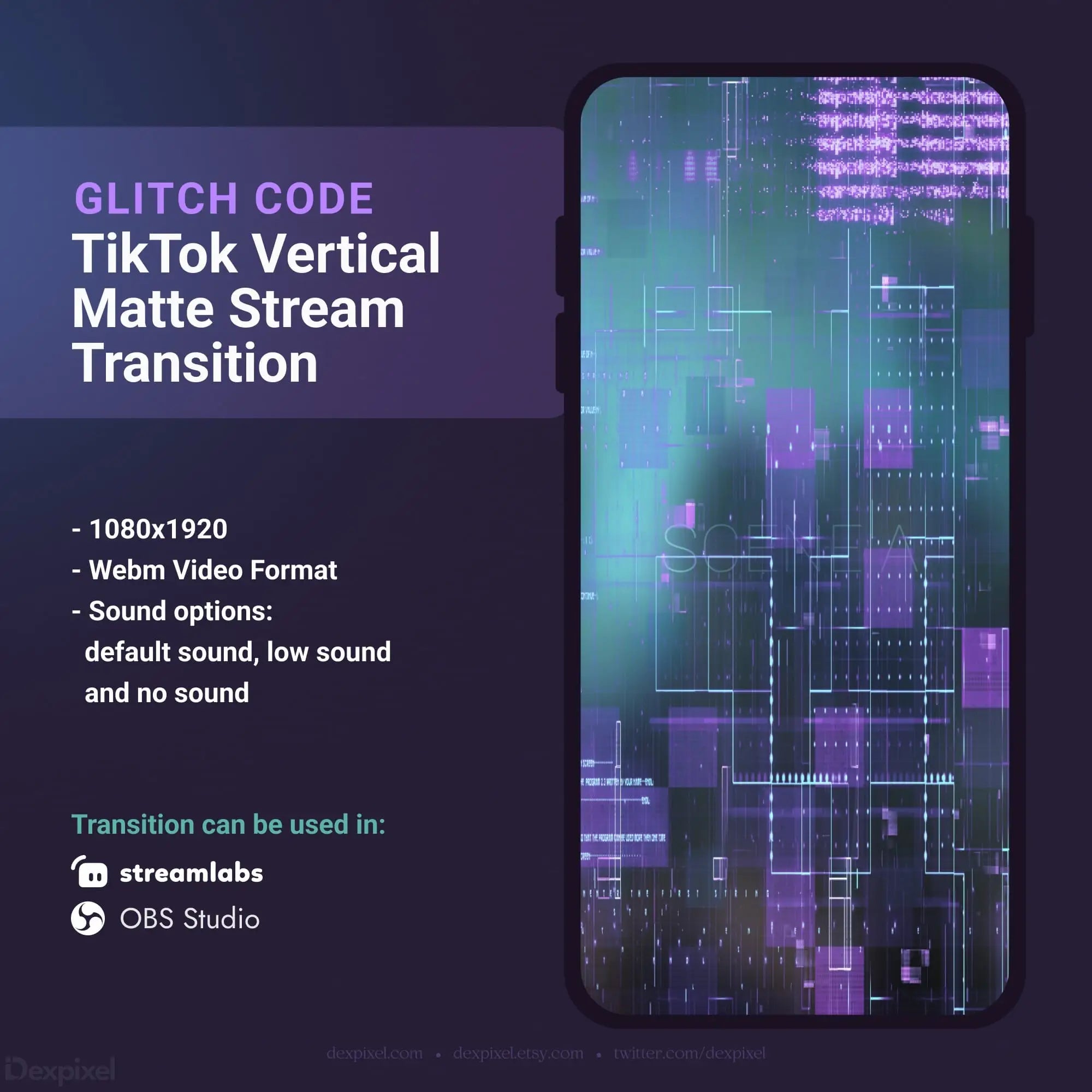 Glitch Code – TikTok Vertical Matte Stream Transition | Futuristic 1080x1920 Stinger for OBS ...