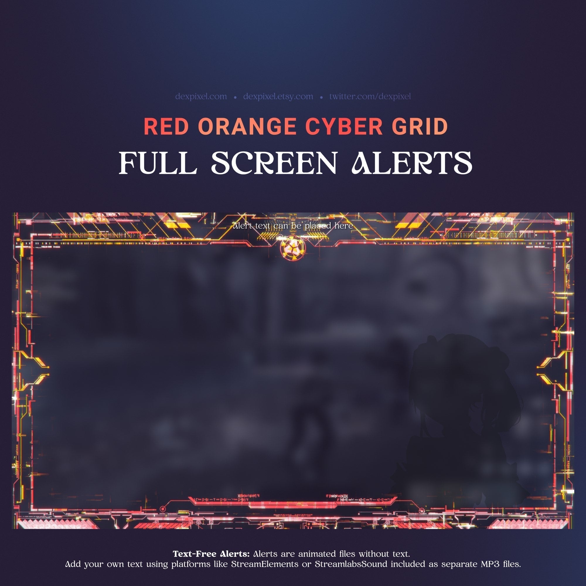 Animated Stream Alerts: Red Full Screen Cyberpunk Alerts for Follower, Sub & Tip | Dexpixel
