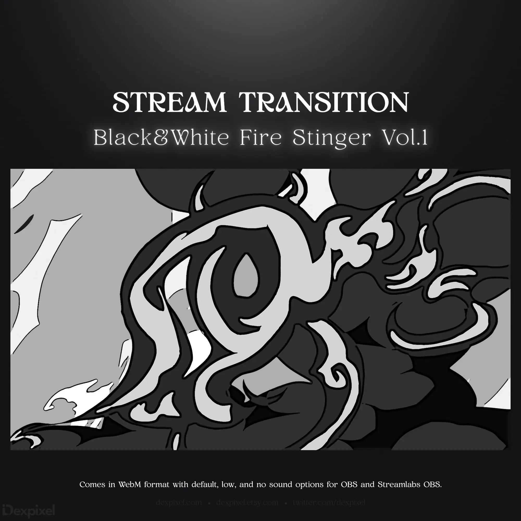 Black and White Fire Flame Cast | Cartoon OBS Stream Transition | Dexpixel