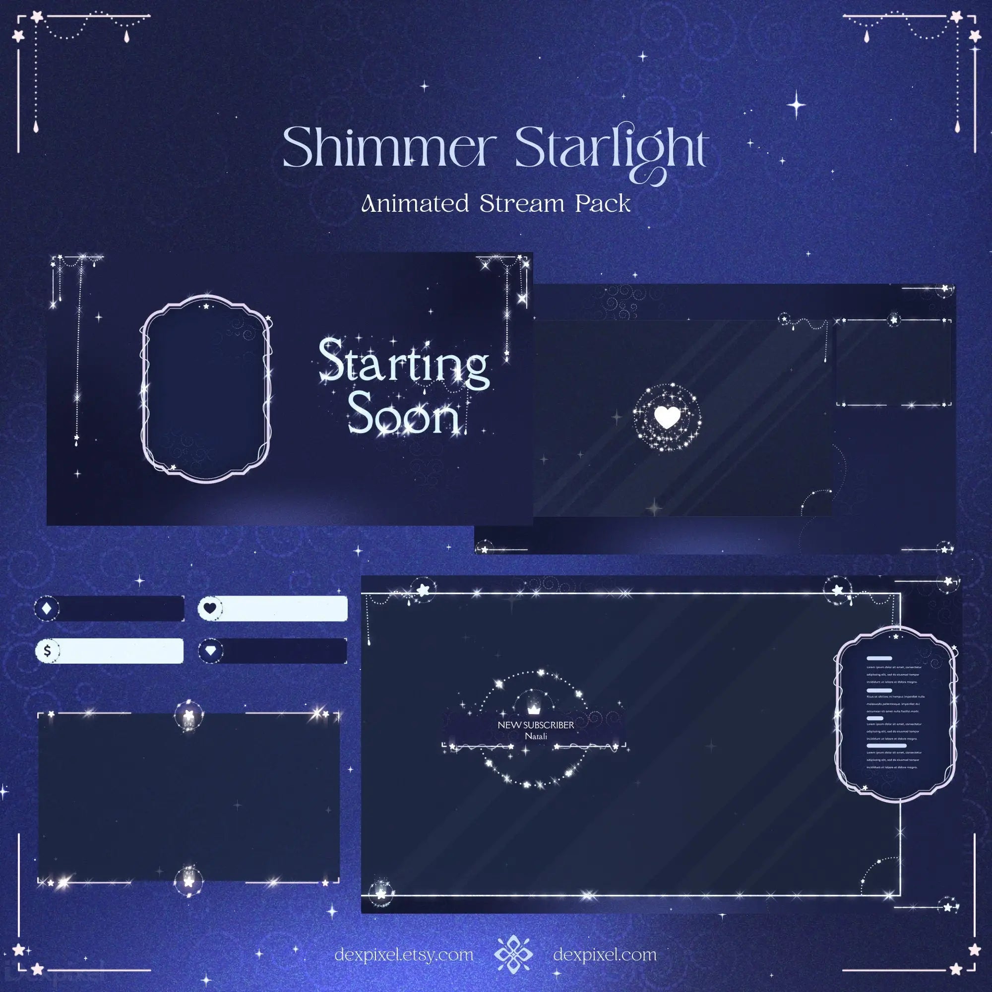 Blue Glow Shimmer Stream Pack | Overlays & Transitions | Dexpixel