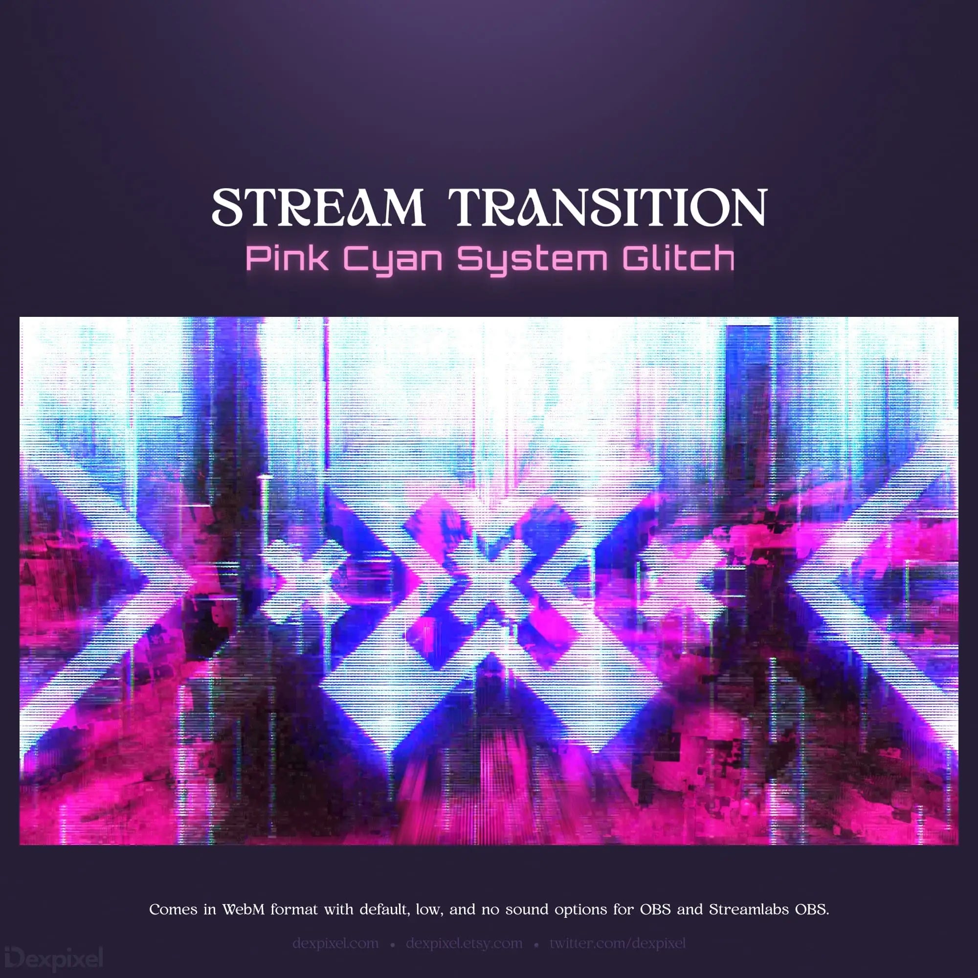 Pink Futuristic Glitch Stream Transition | Animated OBS Stinger – Dexpixel