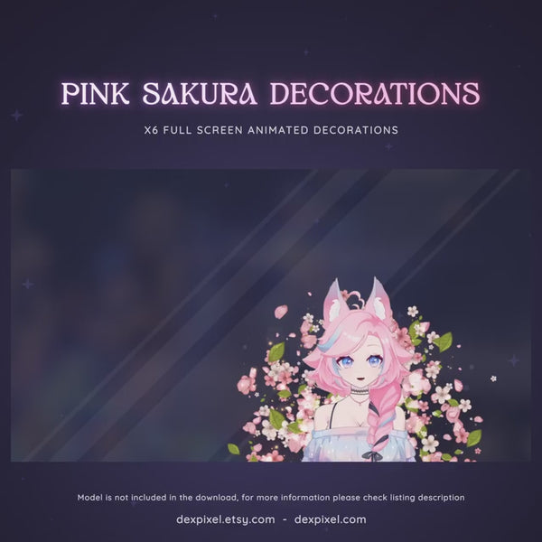 Pink White Sakura Stream Decorations | Floral Vtuber Add-On | Dexpixel