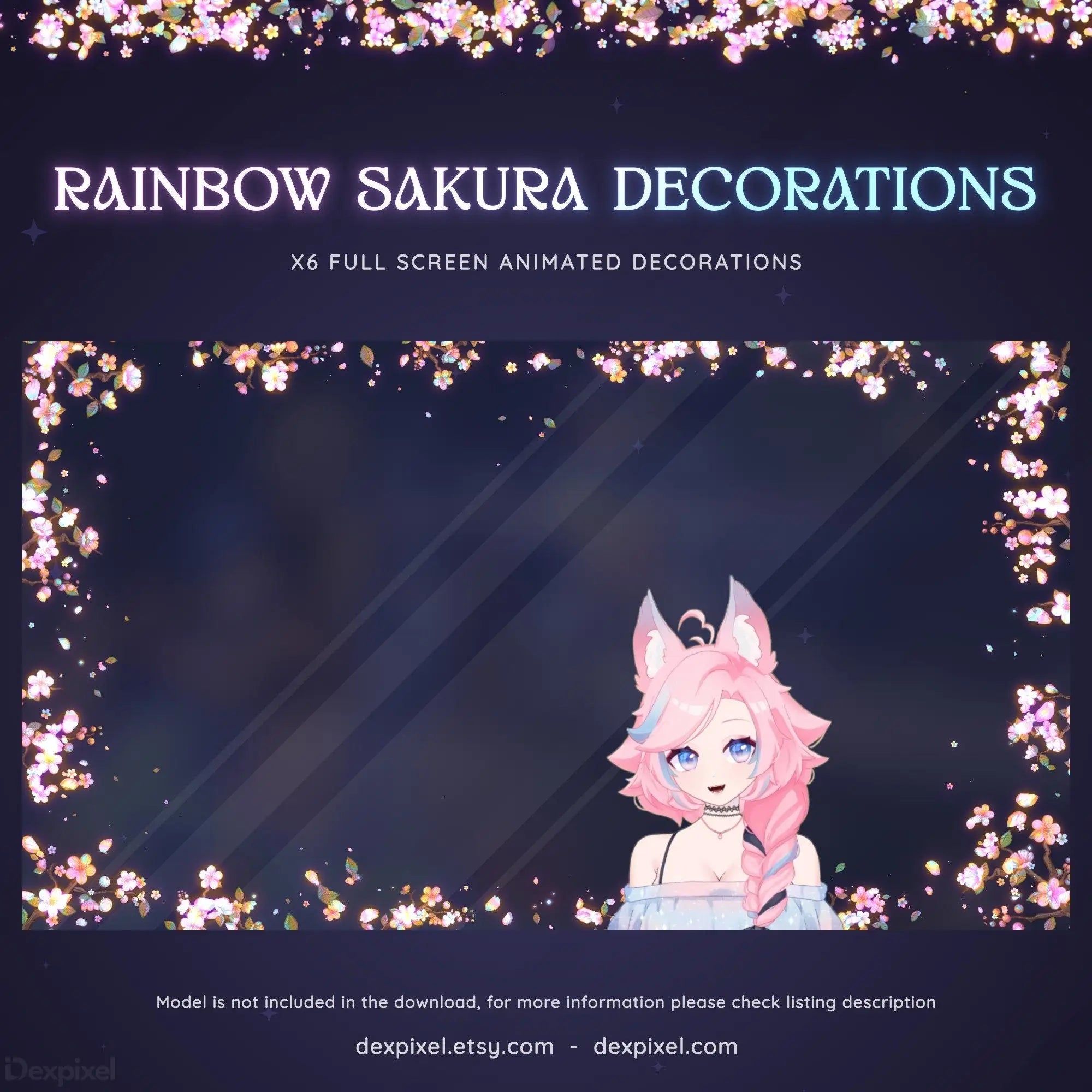 Rainbow Sakura Animated Vtuber Stream Decoration | Dexpixel