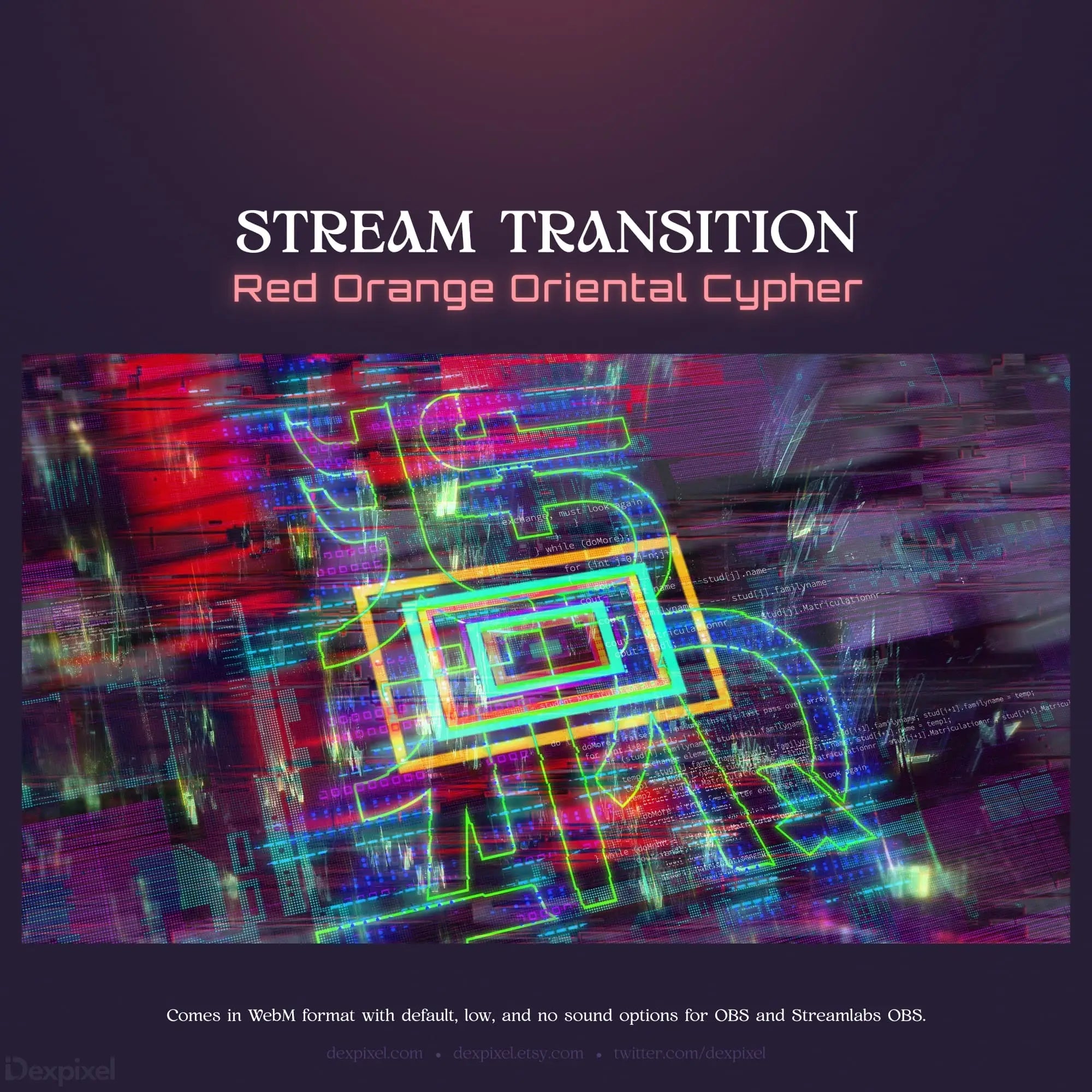 Red Blue Oriental Glitch Transition | OBS Twitch VTuber – Dexpixel