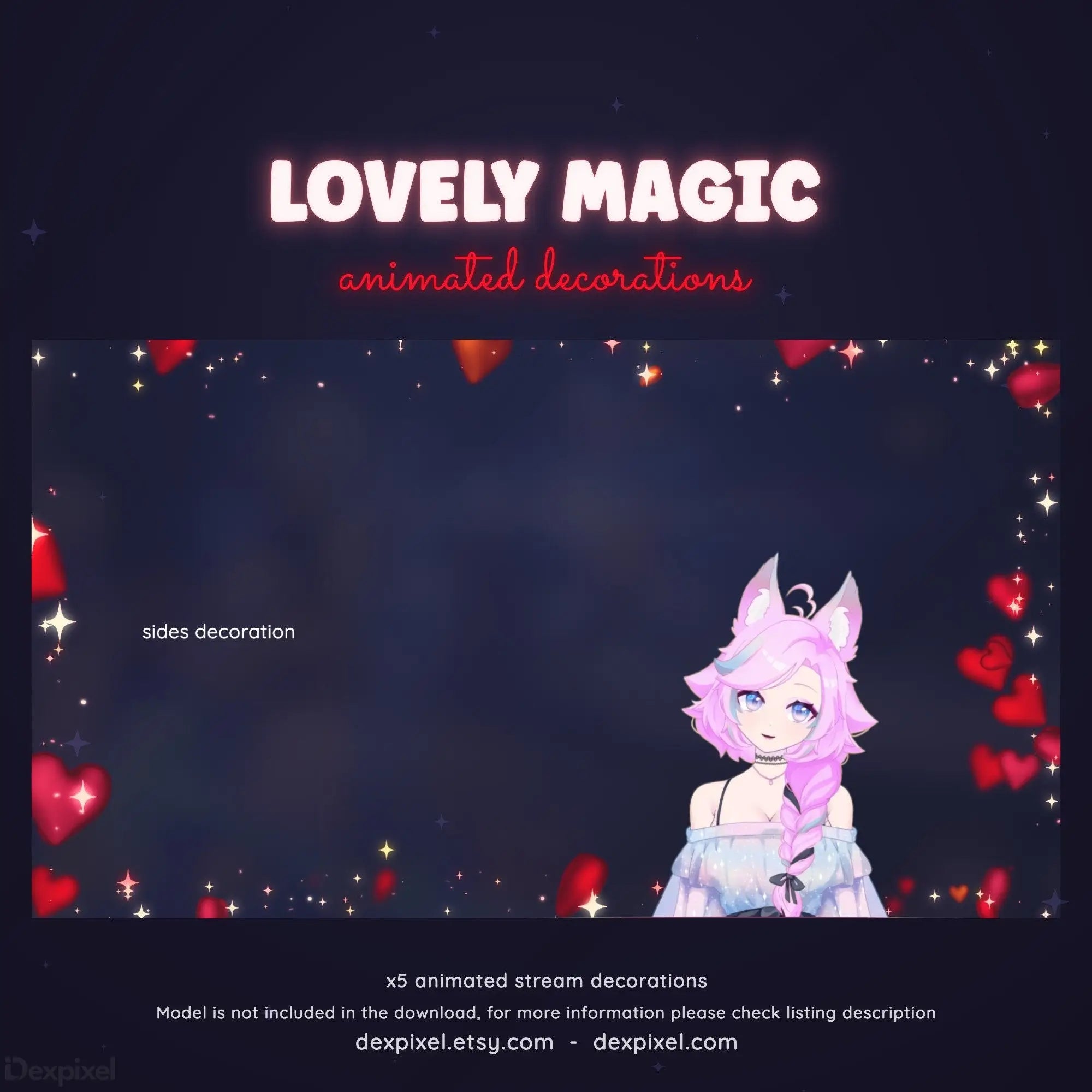 Red Hearts Animated Stream Decorations for Twitch & Vtuber | Dexpixel
