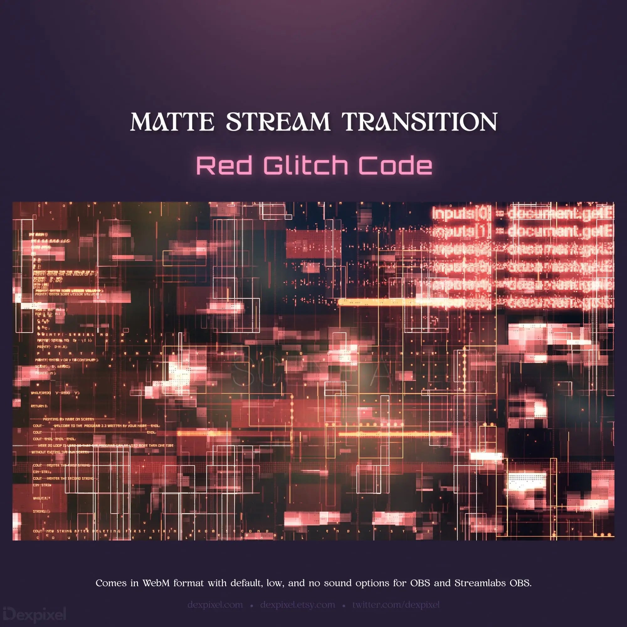 Red Orange Glitch Code Animated Stream Transition OBS & Streamlabs ...