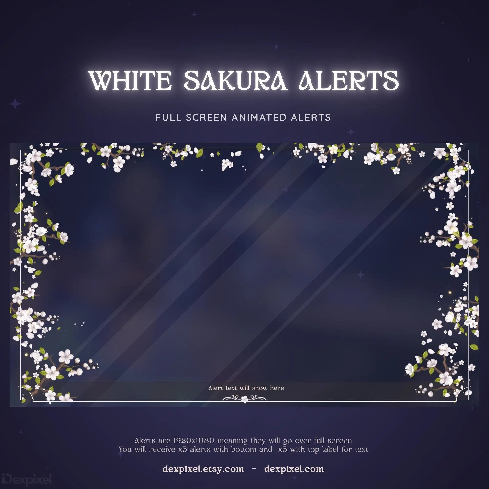 White Sakura Cherry Blossom | Animated Vtuber Stream Alerts | Dexpixel