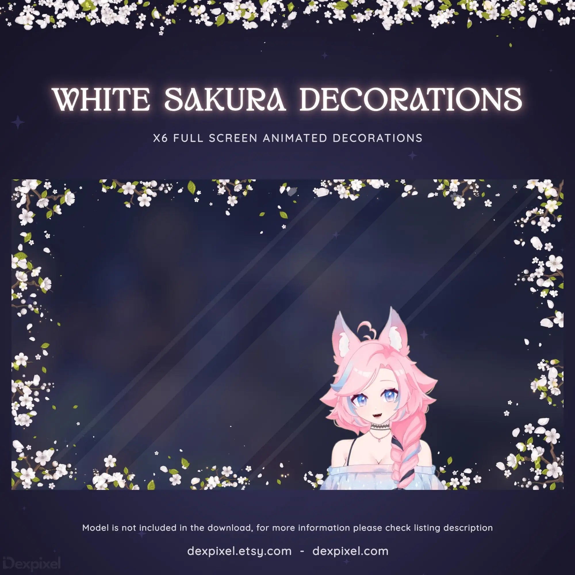White Sakura Cherry Blossom Animated Vtuber Stream Decoration | Dexpixel